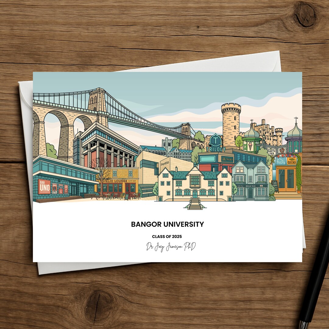 Bangor University Graduation Card, Personalised A5 Card Featuring ...