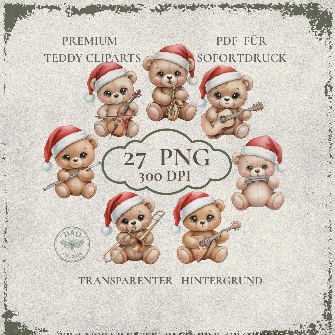 Clip Art Set With Teddy Bears as Christmas Musicians for Gift ...