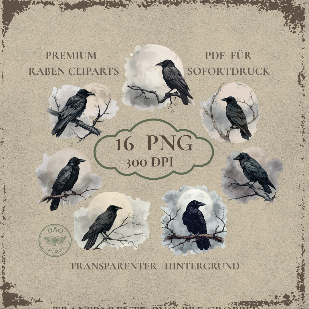 Black Raven A4 Sticker Sheets and Clipart Set for Creative DIY Projects ...