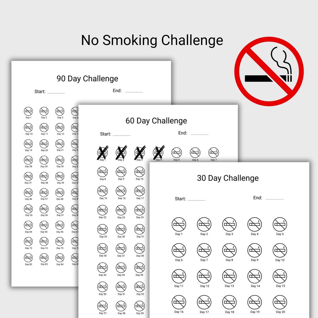 Quit Smoking Printable Challenge. Stop Smoking Tracker | A4 A5 Letter ...