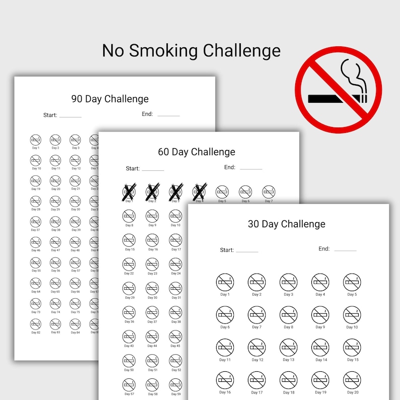 Quit Smoking Printable Challenge. Stop Smoking Tracker | A4 A5 Letter ...