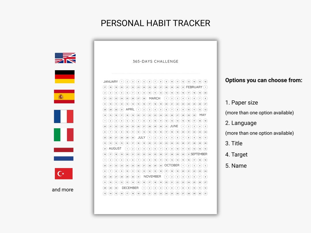 Personalized 365 Day Habit Tracker, Daily Goal Planner (digital ...