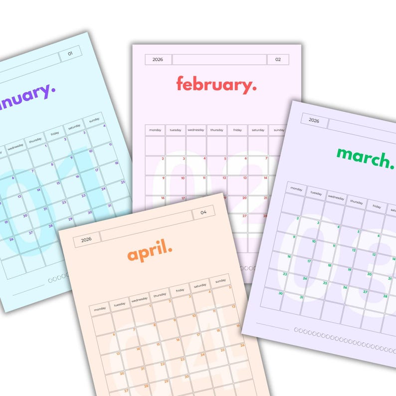 Colorful 2026 Monthly Planner | A4 Letter Printable Planner | Digital ...