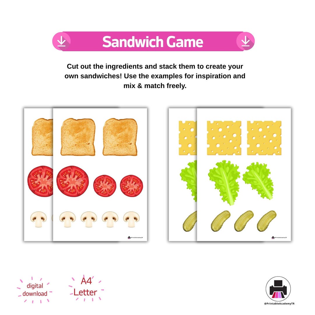 Sandwich Game for Kids – Digital Printable Food Puzzle, Create Your Own ...