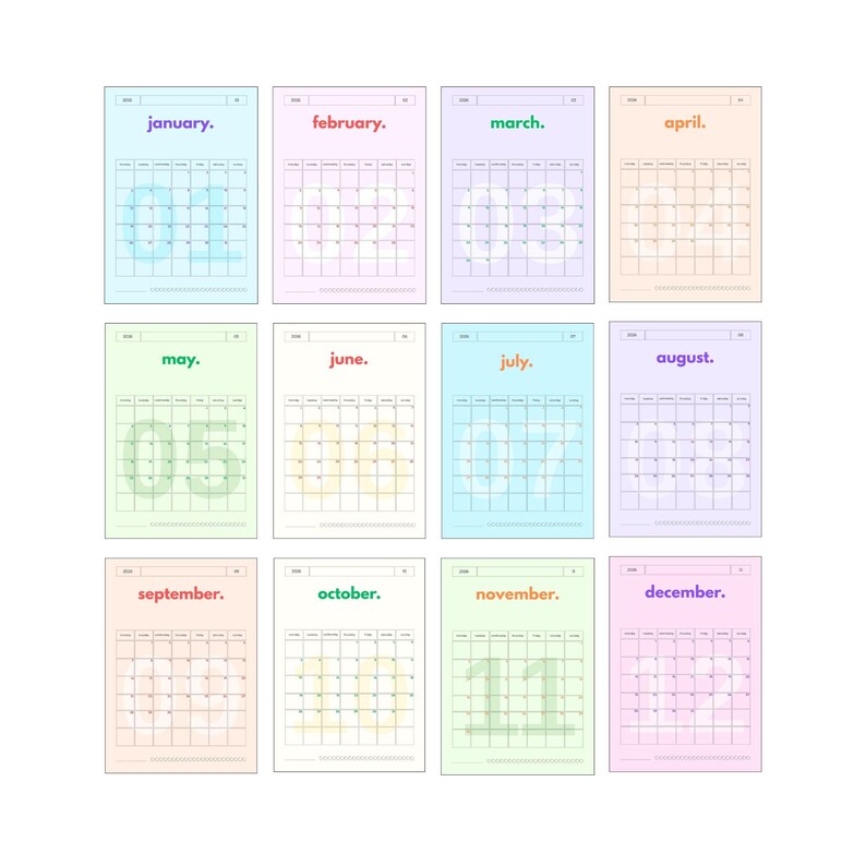 Colorful 2026 Monthly Planner | A4 Letter Printable Planner | Digital ...