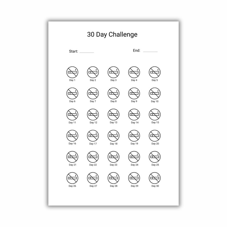 Quit Smoking Printable Challenge. Stop Smoking Tracker | A4 A5 Letter ...