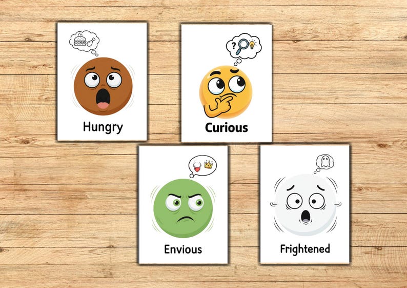 30 Emotion Face Flashcards, Printable Feelings Cards for Kids, Social ...