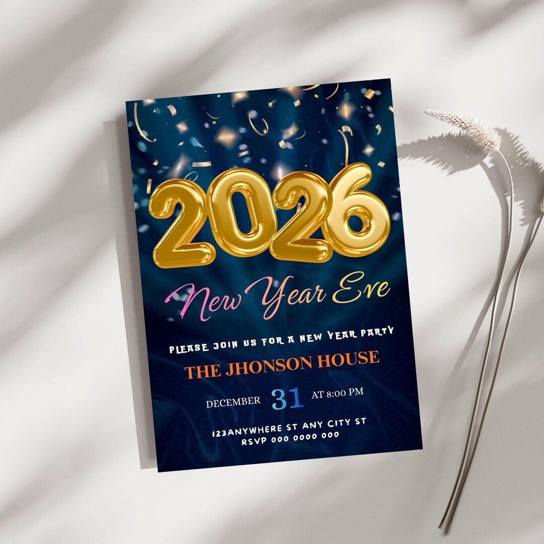 Editable 2026 New Year Party Invitation Template (5x7) Digital ...