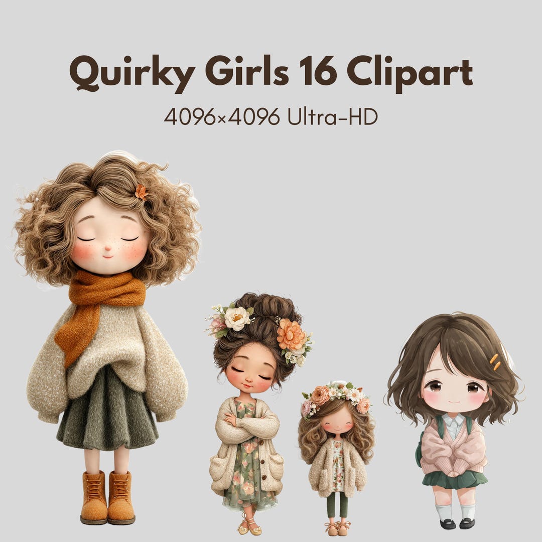 Quirky Girls Clipart 16 Cute Chibi Girl PNG Kawaii Illustration ...
