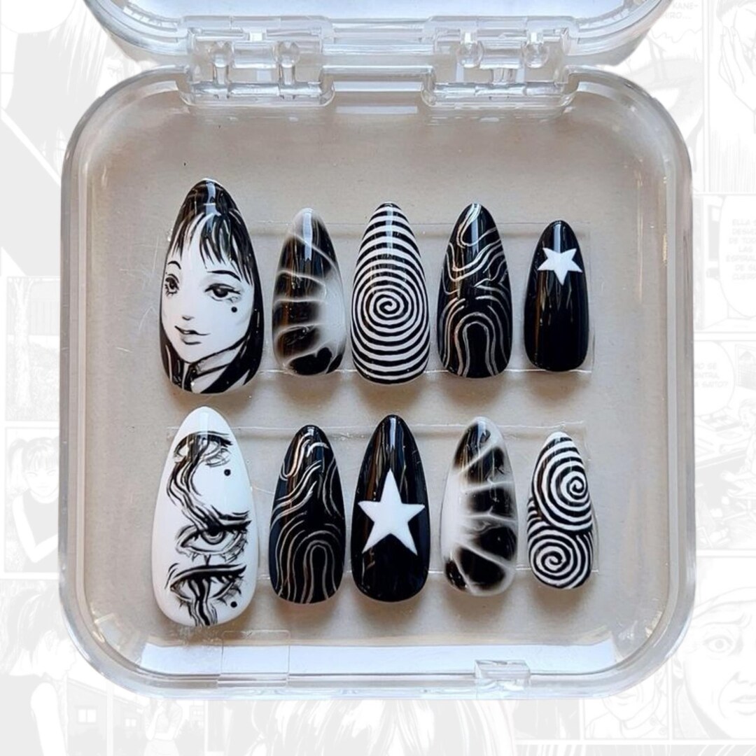 Tomie Anime Character Nails Art, Anime Press on Nails, Emo Nails Art ...