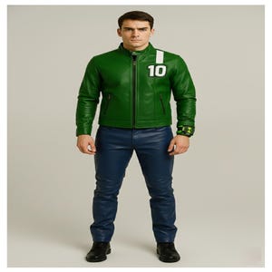 Complete Ben 10 Cosplay Costume Set - Green Leather Jacket & Blue Pants ...