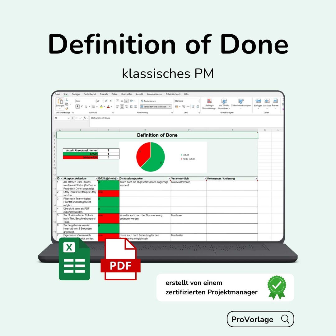 Definition of Done Excel Template – Easy to Use + PDF Guide | Dod ...