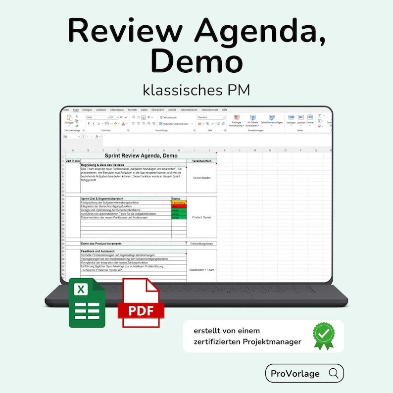 Review Agenda, Demo | Excel Template + One-pager Explanation (agile ...