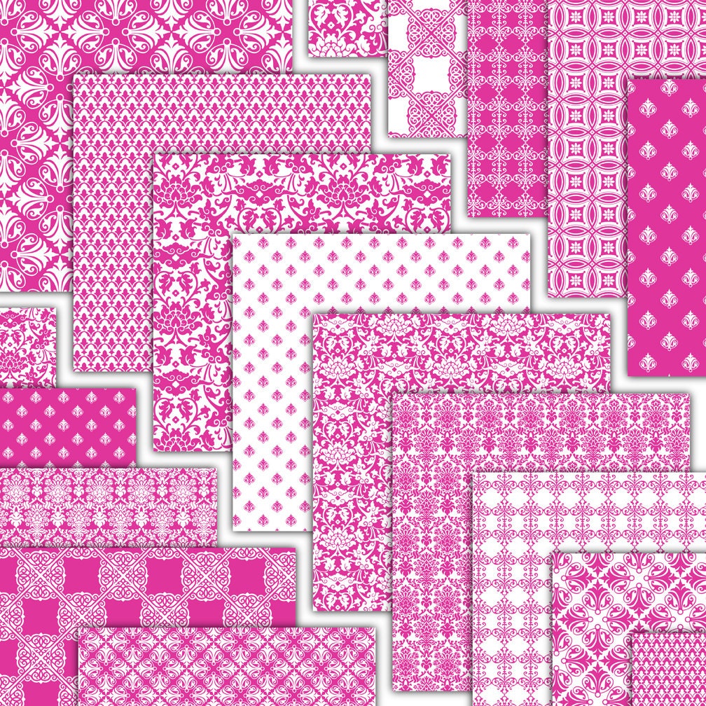 Hot Pink Damask Digital Paper Printable Background Designs - Etsy
