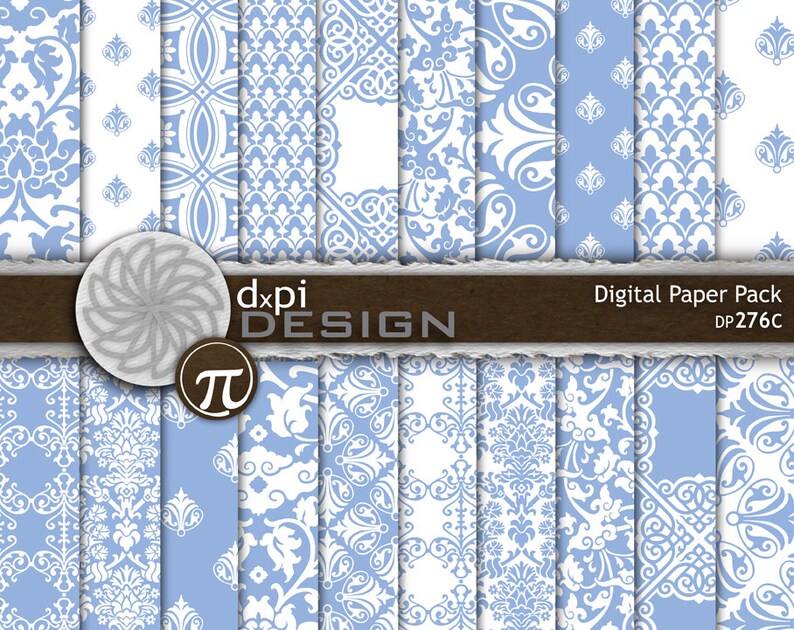 Country Blue Damask Digital Paper and Background Patterns - Soft Blue ...
