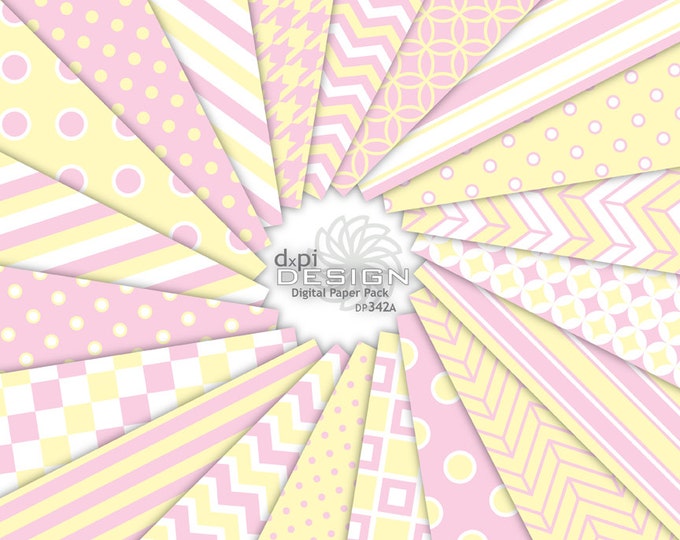 Pink and Yellow Digital Papers and Printable Backgrounds Digital ...