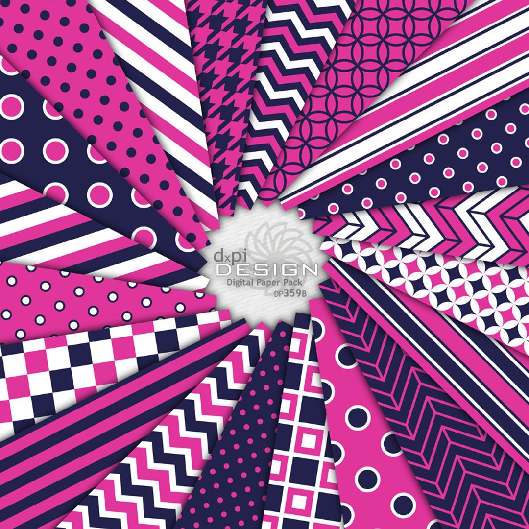 Hot Pink & Navy Digital Papers and Printable Backgrounds - Digital ...