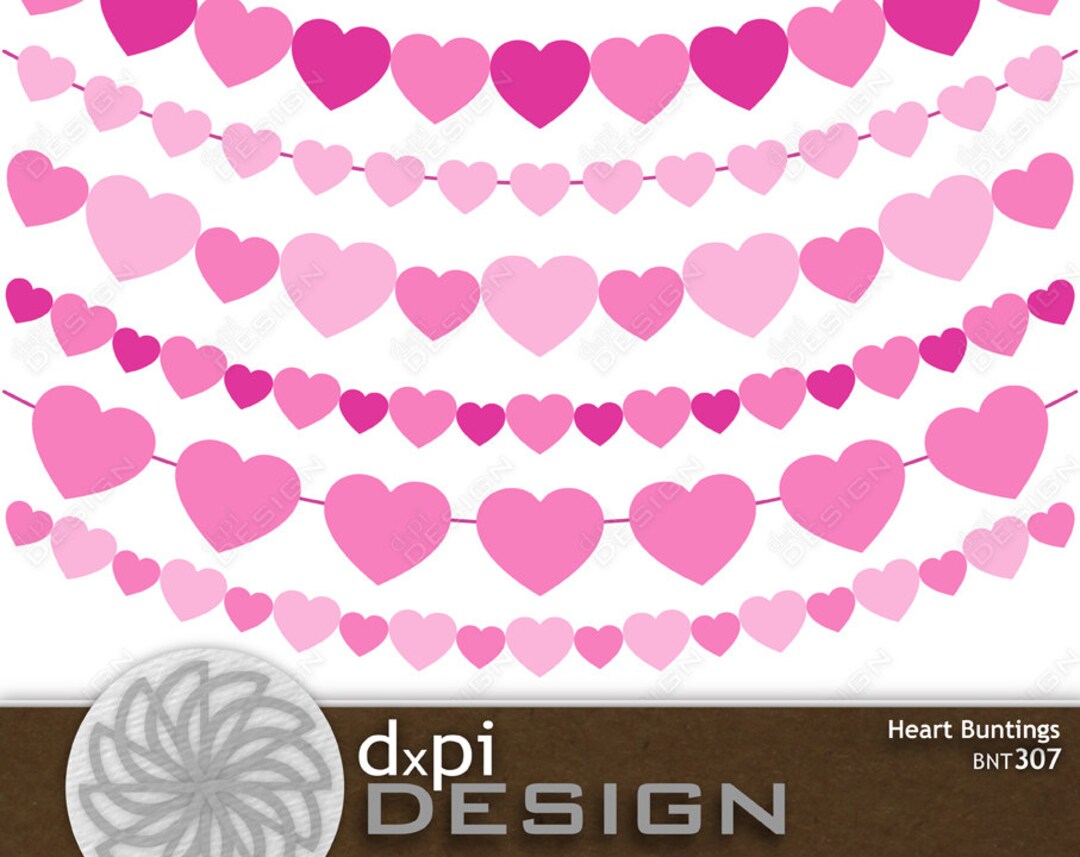 Digital Heart Buntings Valentine Clip Art Buntings With Pink - Etsy UK