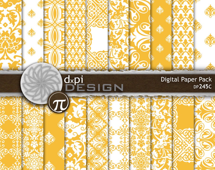 Gold Damask Digital Paper and Printable Background Designs - Golden ...