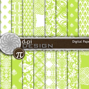 Chartreuse Damask Digital Paper & Printable Backgrounds - Bright Yellow ...