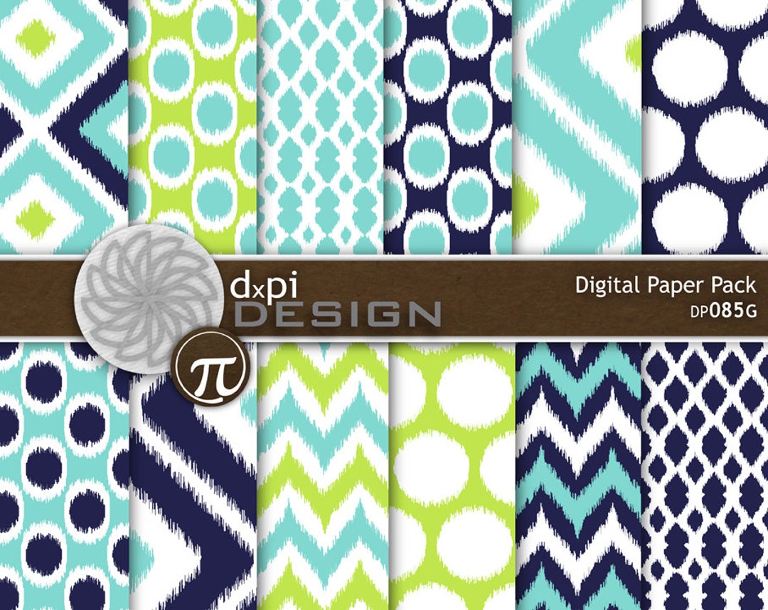 Navy, Blue, and Chartreuse Ikat - Digital Scrapbook Paper and Printable ...