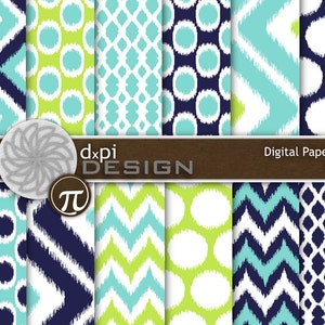 Navy, Blue, and Chartreuse Ikat - Digital Scrapbook Paper and Printable ...