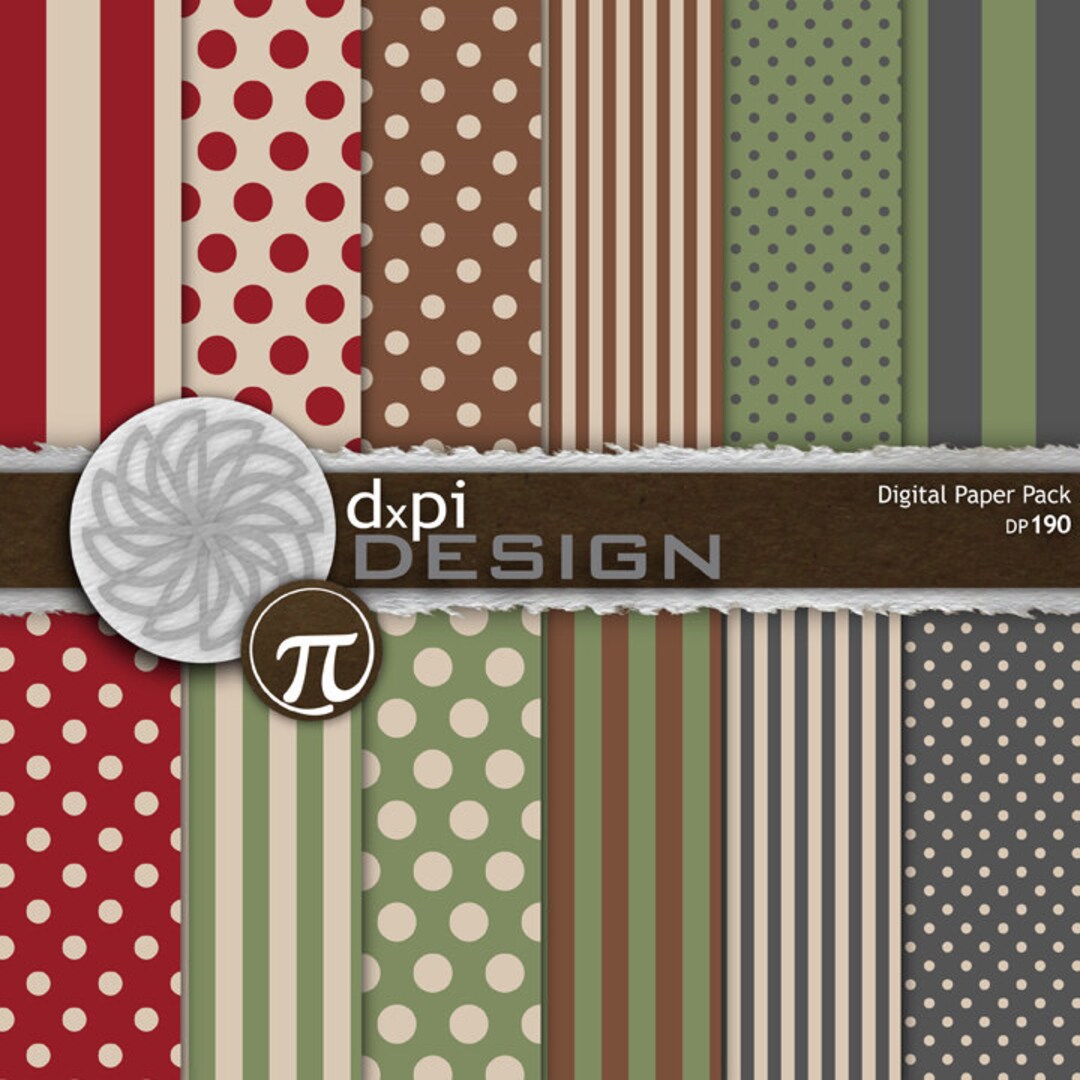 Vintage Christmas Digital Paper Polka Dots and Stripes Digital ...