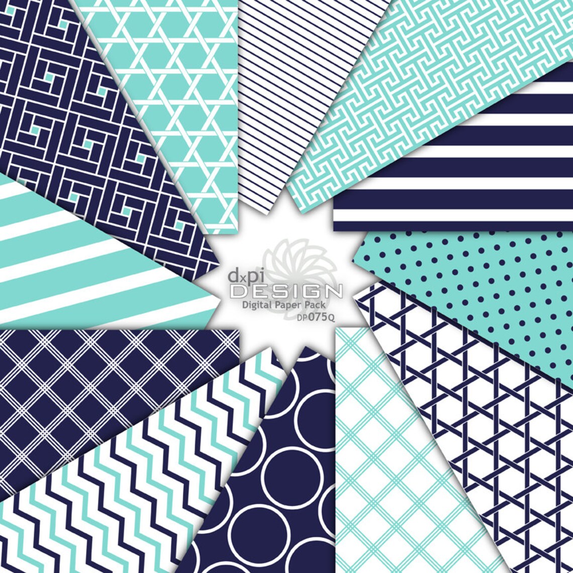 Aqua Blue & Navy Digital Paper Printable Backgrounds - Etsy