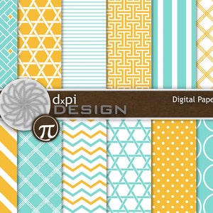 Aqua Blue & Gold Digital Paper Printable Backgrounds Digital Scrapbook ...