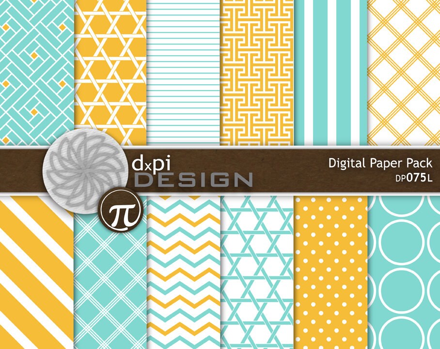 Aqua Blue & Gold Digital Paper Printable Backgrounds Digital Scrapbook ...