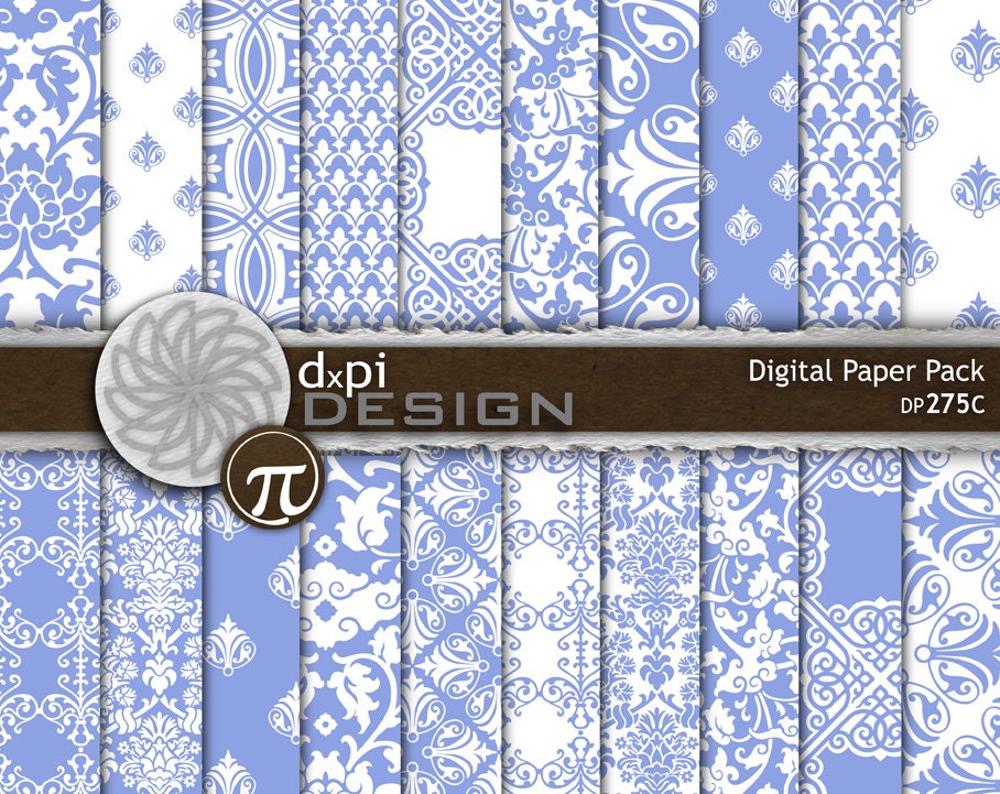 Cornflower Blue Damask Digital Paper & Background Images - Fancy ...