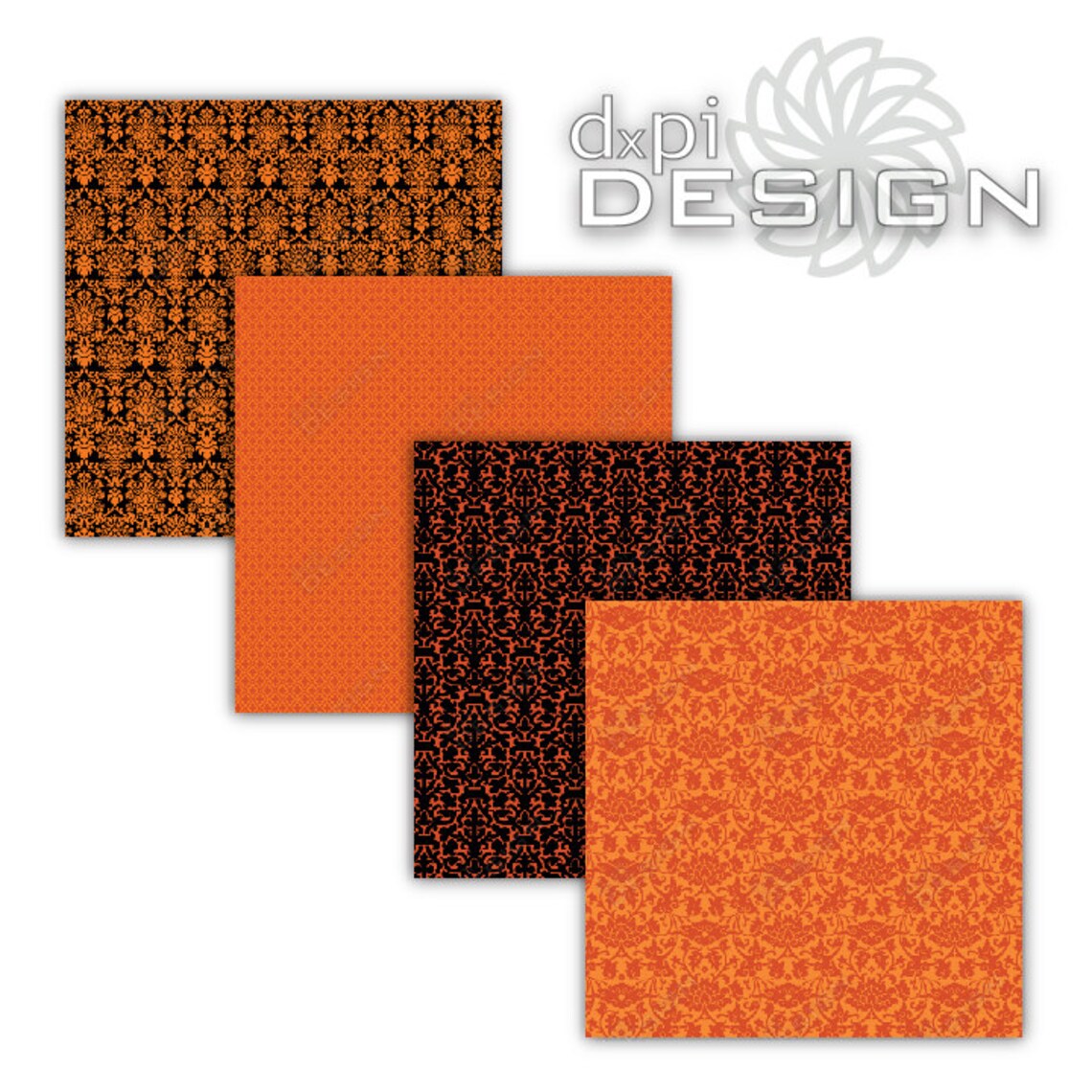 Orange and Black Halloween Damask Digital Scrapbook Paper and - Etsy