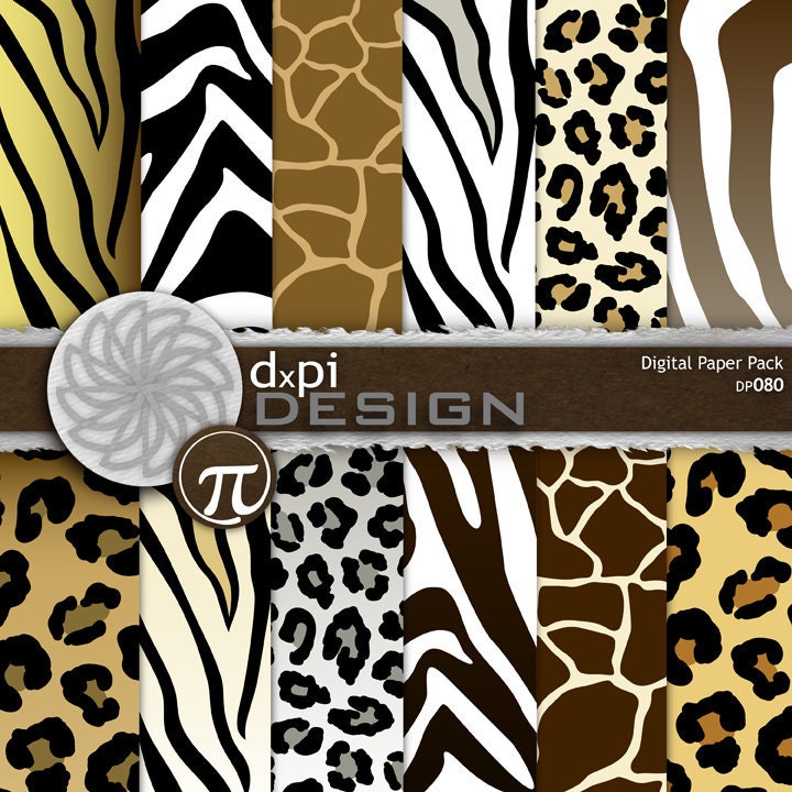Animal Print Digital Paper - Zebra Leopard Tiger Giraffe - Digital ...
