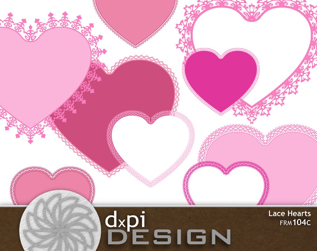 Pink Lace Hearts - Digital Heart Clip Art - Valentine's Day Clip Art ...