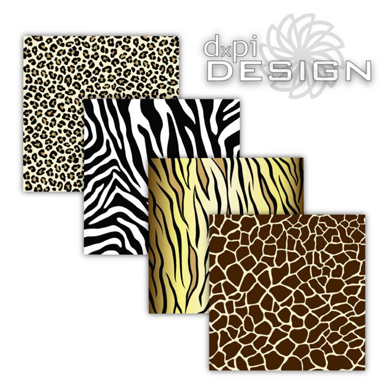 Animal Print Digital Paper - Zebra Leopard Tiger Giraffe - Digital ...