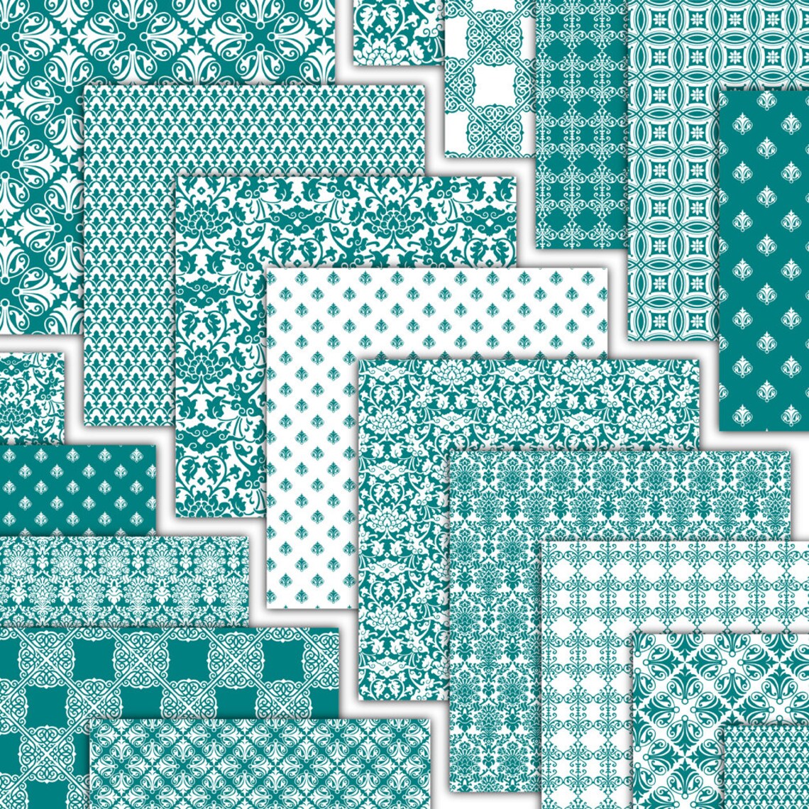 TEAL Damask Digital Paper & Printable Background Designs - Etsy