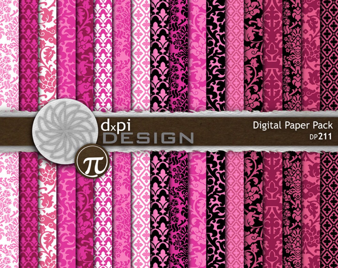 Pink Digital Paper - Damask Scrapbook Paper - Bright Pink Background ...