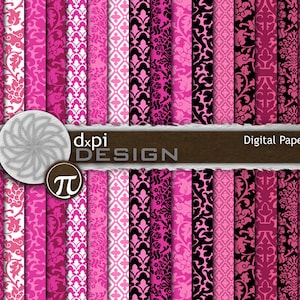 Pink Digital Paper - Damask Scrapbook Paper - Bright Pink Background ...