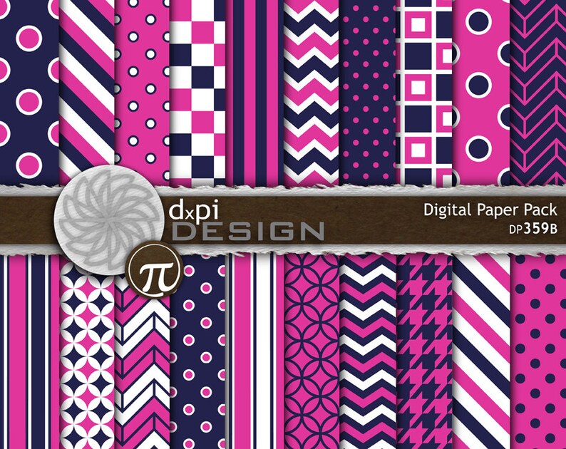 Hot Pink & Navy Digital Papers and Printable Backgrounds - Digital ...