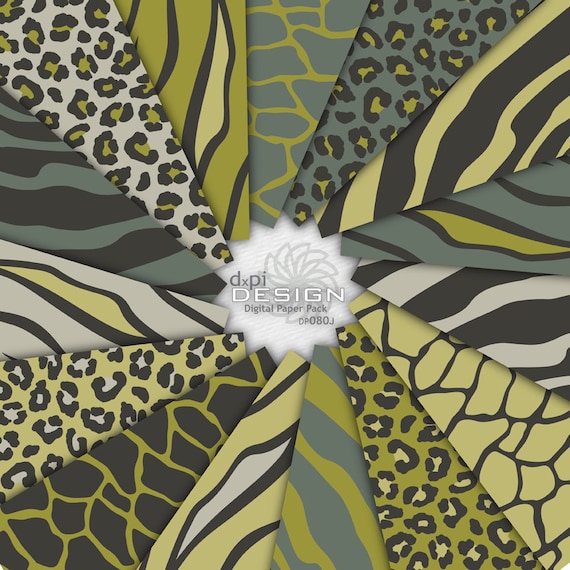 Jungle Safari Animal Prints Digital Paper in Green Gray & | Etsy