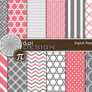 Coral & Gray Digital Paper and Printable Backgrounds Digital Scrapbook ...