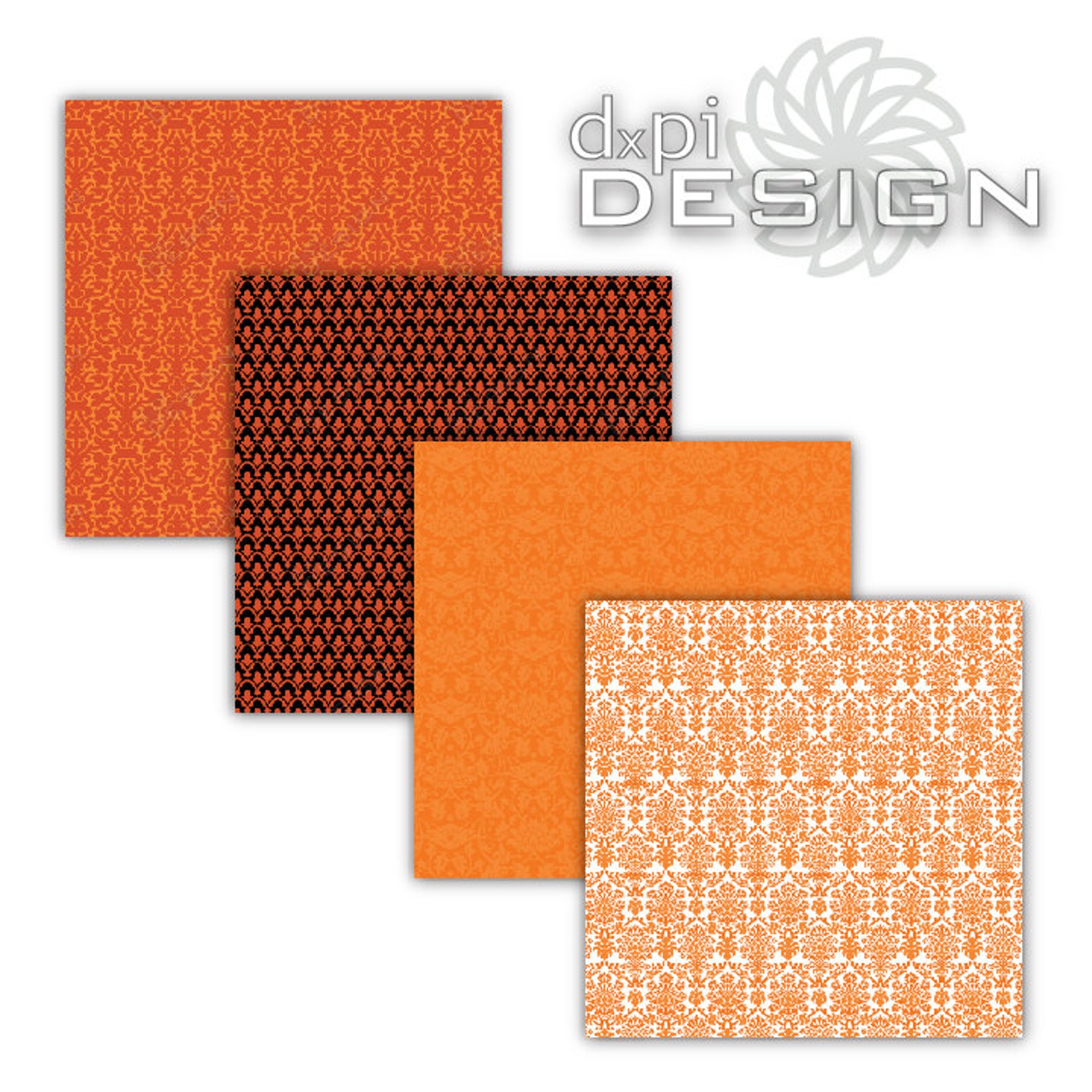 Orange and Black Halloween Damask Digital Scrapbook Paper and - Etsy