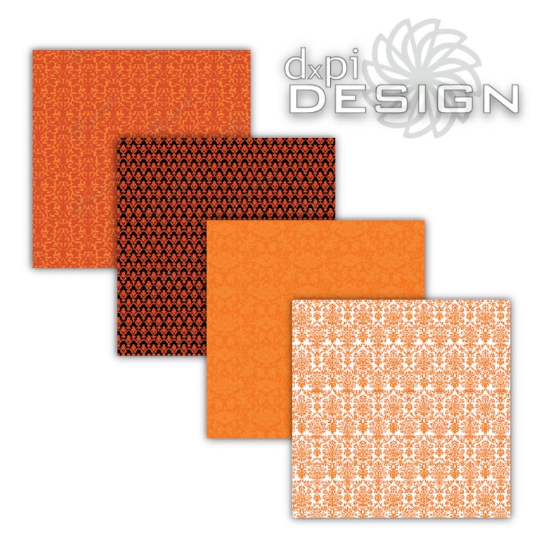 Orange and Black Halloween Damask Digital Scrapbook Paper and - Etsy