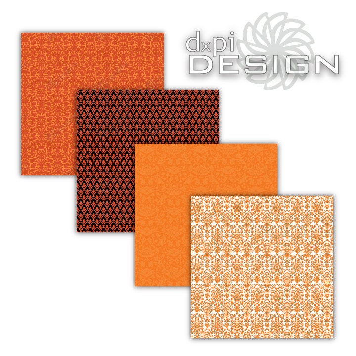 Orange and Black Halloween Damask Digital Scrapbook Paper and - Etsy
