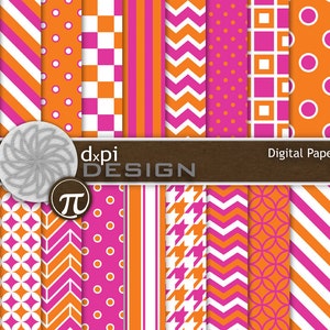Hot Pink & Orange Digital Papers and Printable Background Designs for ...