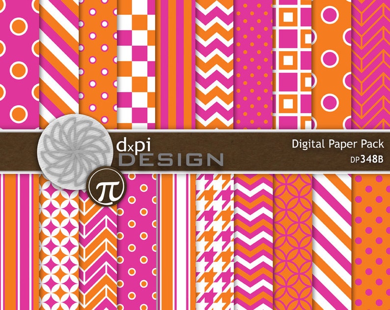 Hot Pink & Orange Digital Papers and Printable Background Designs for ...
