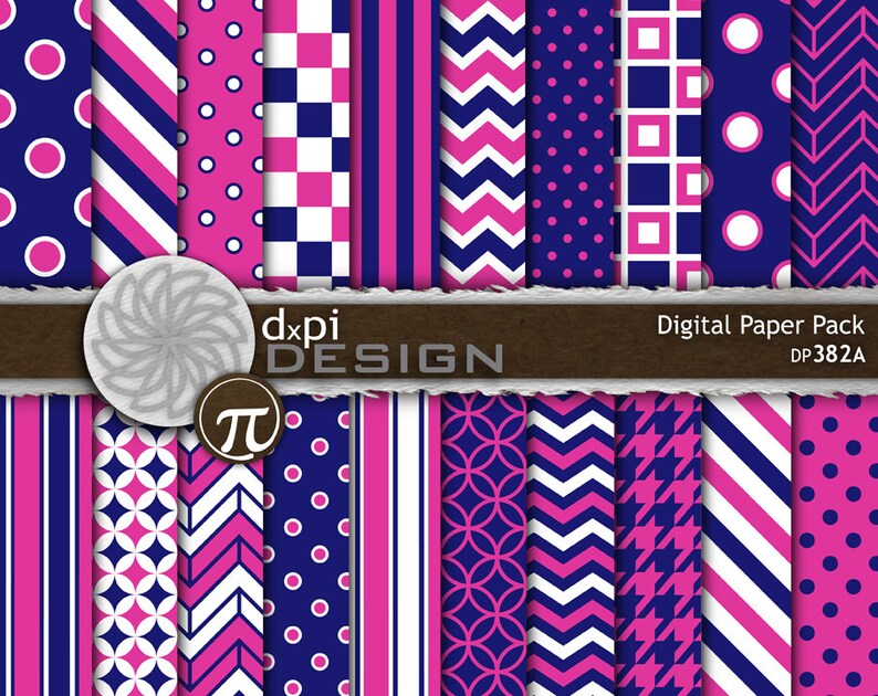 Hot Pink and Blue Digital Paper & Background Patterns - Polka Dot ...