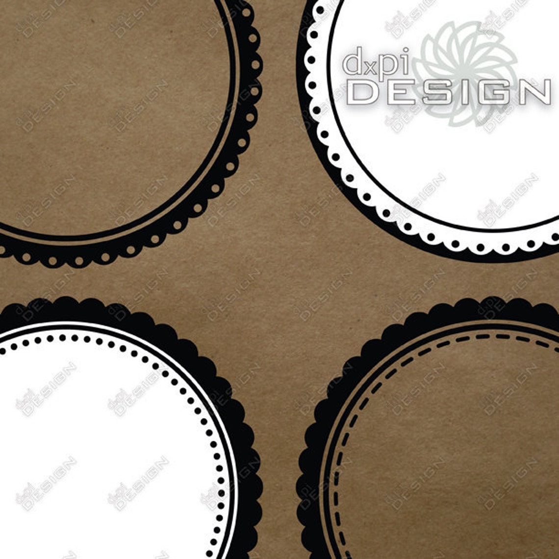 Scalloped Circle Frames - Digital Clip Art Tags, Labels, & Printable ...