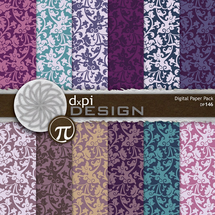 Damask Backgrounds Digital Scrapbook Paper in Blue, Purple, Pink, Lilac ...