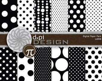 Classic Black and White Polka Dot Digital Paper Scrapbook Printable ...